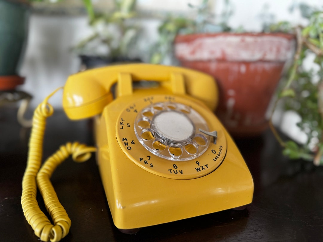 Vintage Yellow Rotary Telephone - Etsy