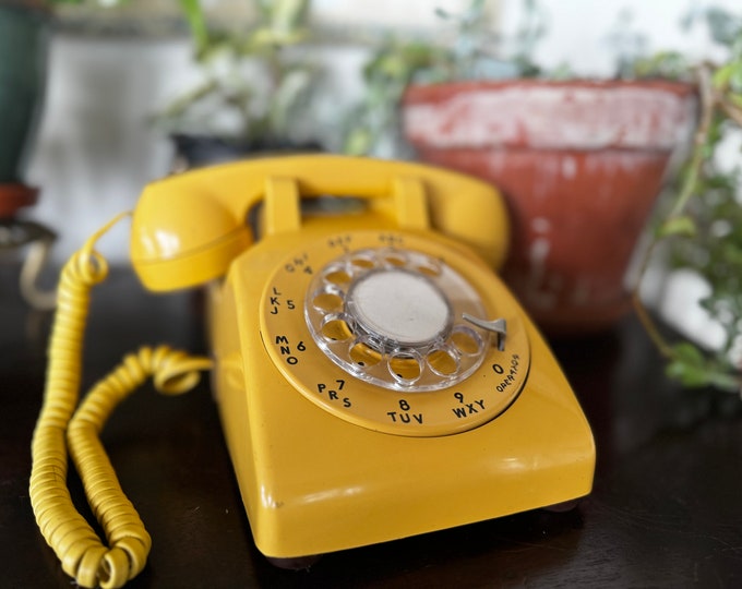 Vintage Yellow Rotary Telephone - Etsy