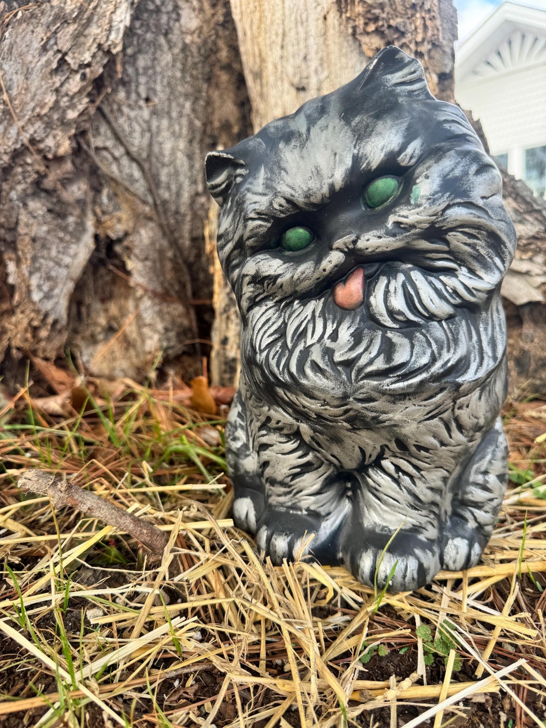 Vintage Gray Ceramic Persian Cat Statue LIFE SIZE KITTEN Kitschy ...