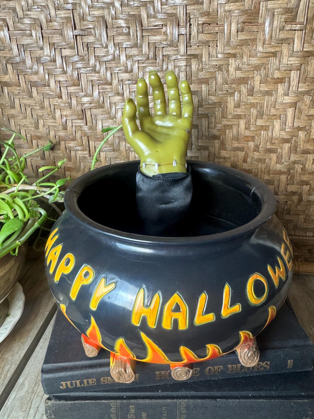 Vintage Gemmy Animated Frankenstein Hand Cauldron Candy Bowl - 1998 ...