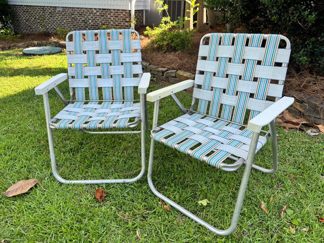 Vintage Webbed Aluminum Folding Lawn Chairs SET OF 2 - Etsy