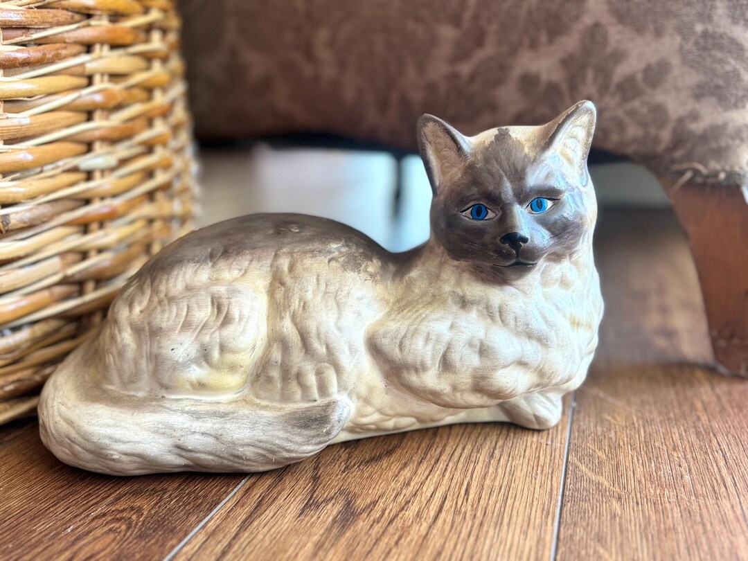 Vintage Ceramic Siamese Cat Figurine - Life Size Hand Painted ...