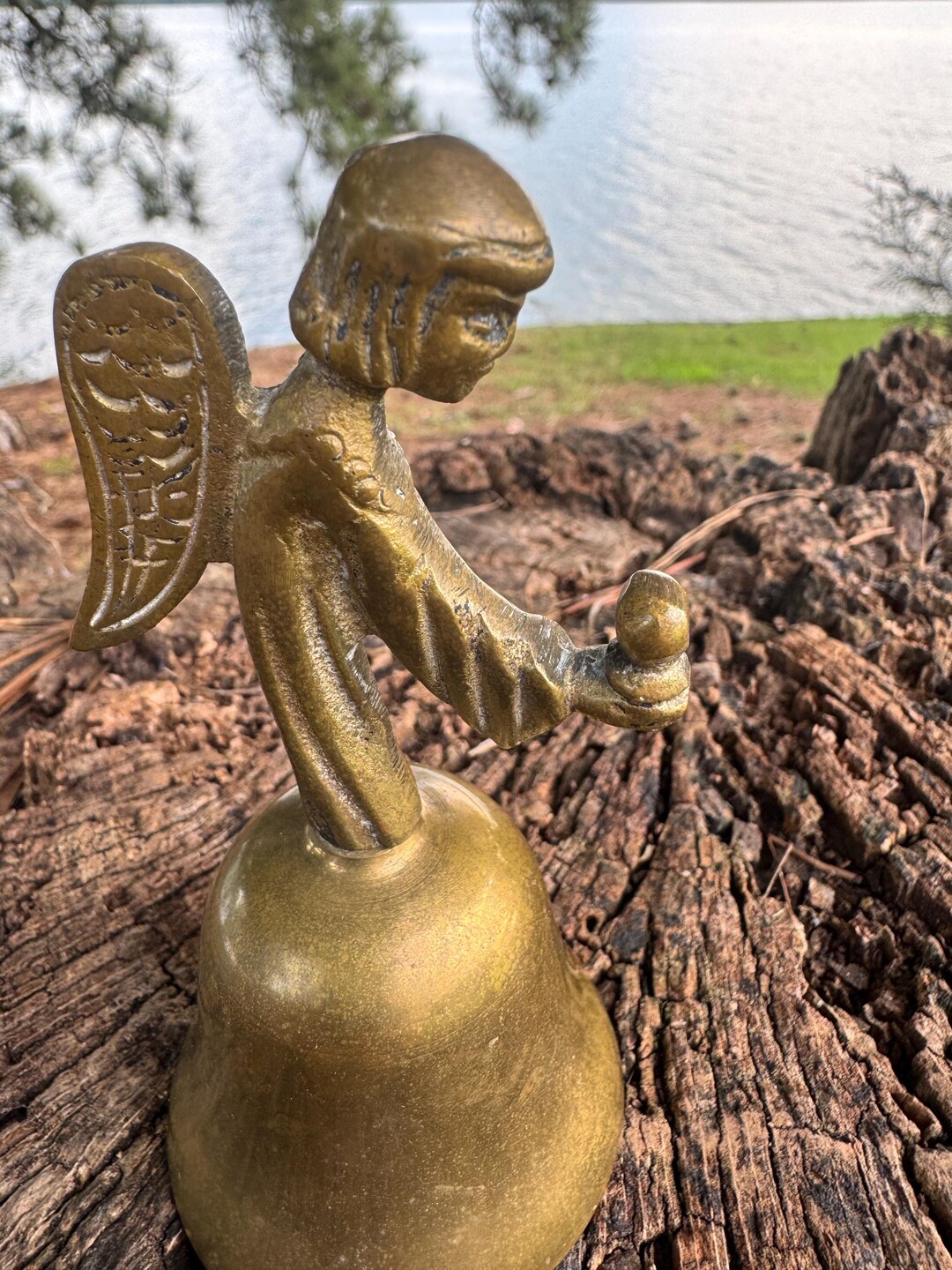 Vintage Brass Angel Bell - Christmas Holiday Decor - Angel Holding ...