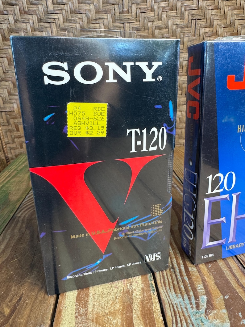 Sealed Blank VHS Tapes - JVC T120 EHG Extra High Grade and Sony T120 - 120 Minute Recording - 2 ...