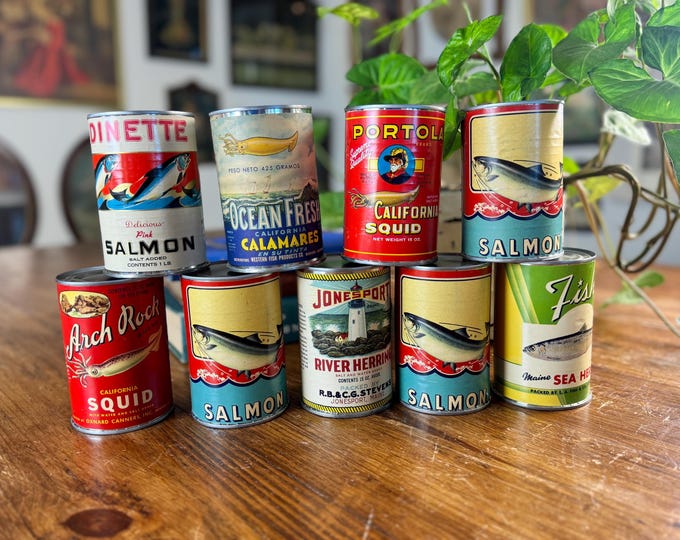 Vintage Fish Market Canned Food Replicas - Reproduction Tin Supermarket ...