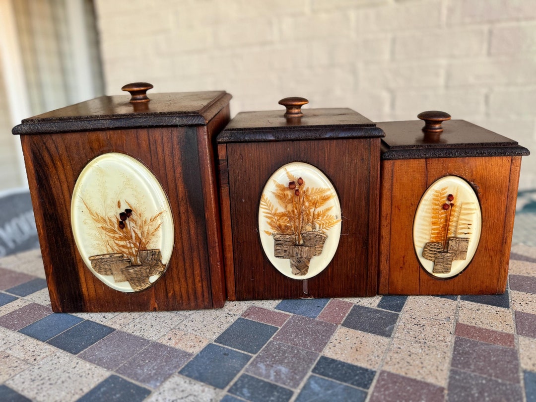 Vintage 1970s Wood & Lucite Canister Set of 3 - Etsy