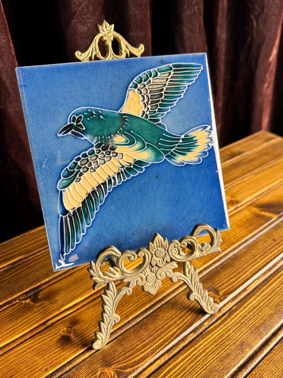 Cottage Core Blue Jay Vintage Raised Line Ceramic Blue Bird Art Tile ...