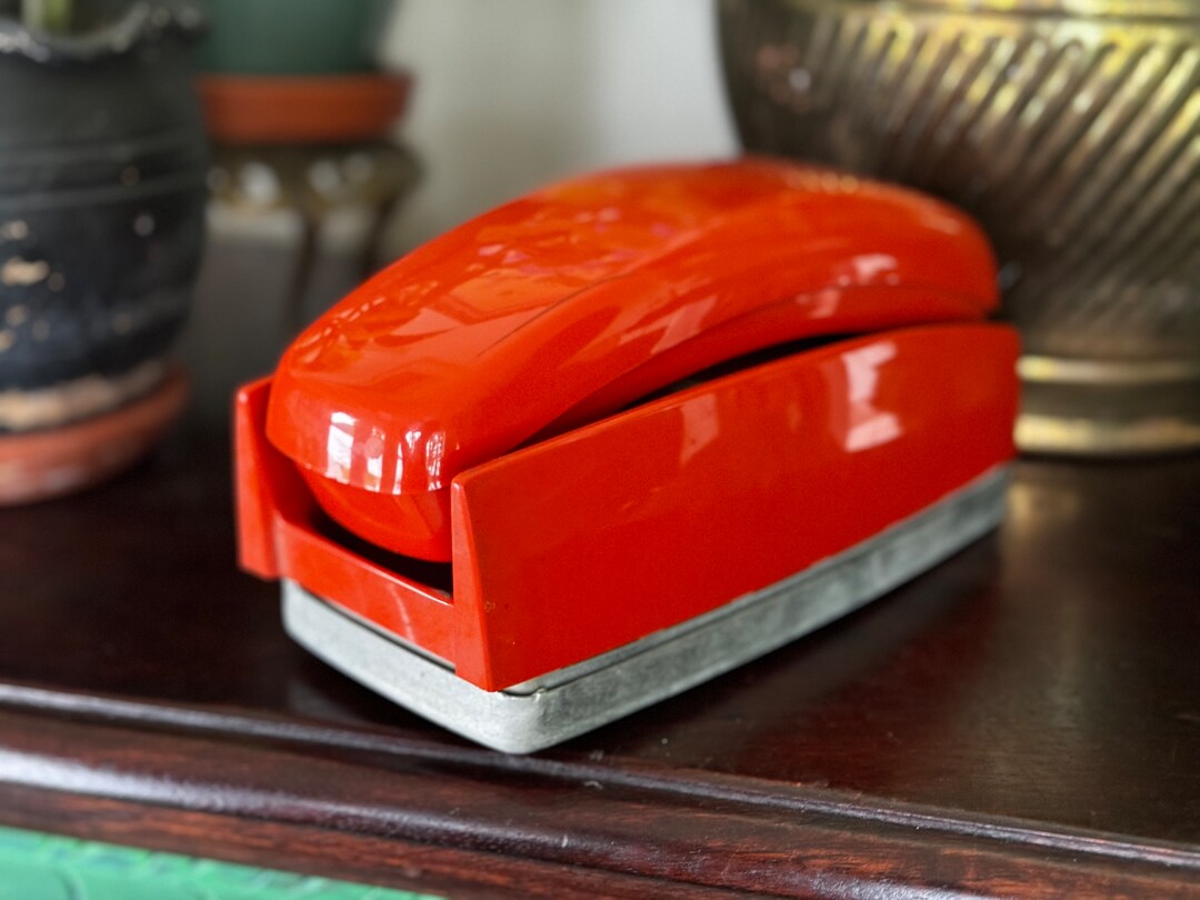 Vintage ORANGE Rust Push Button Wall or Table Phone Land Line Western ...