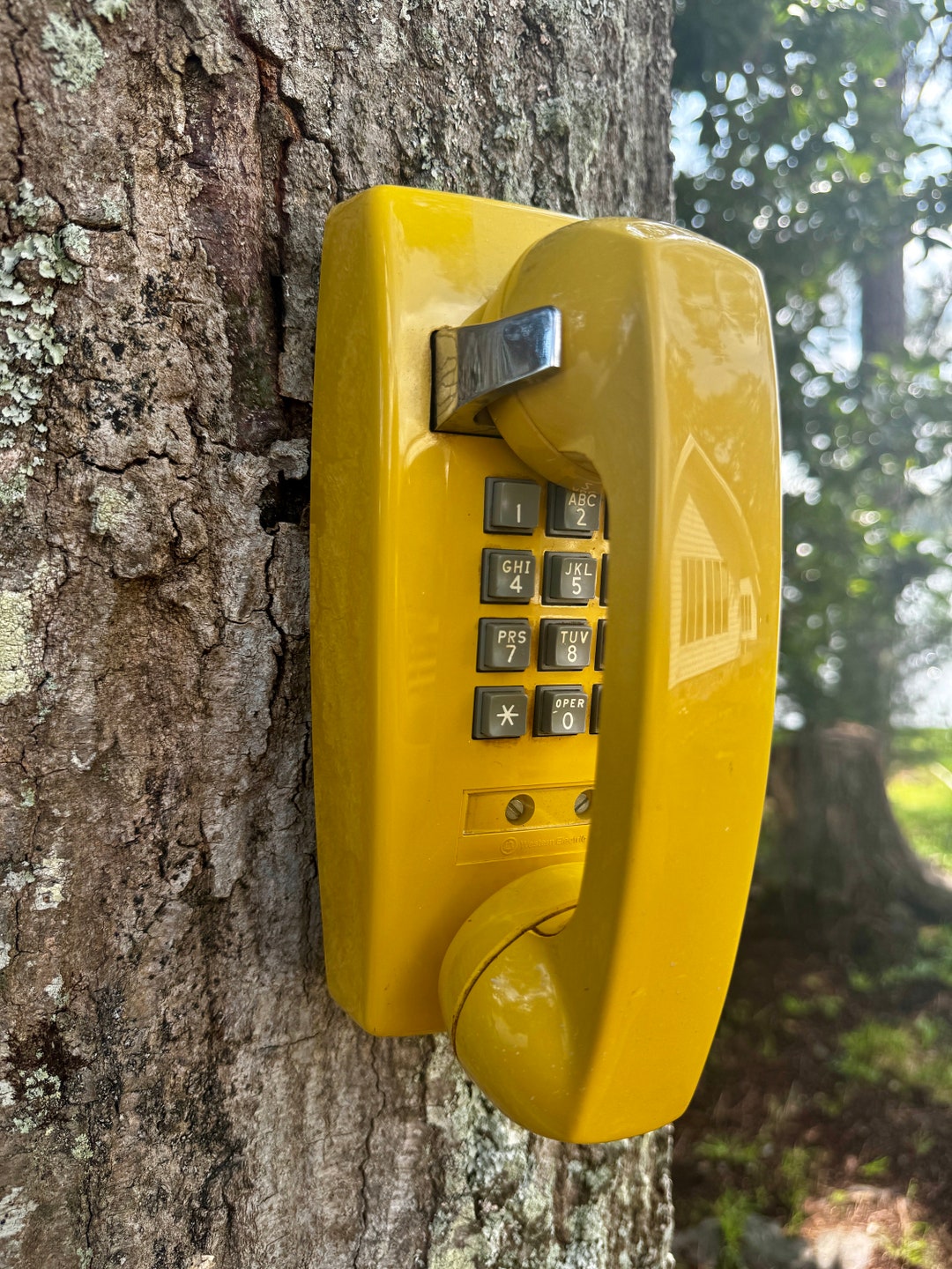 Vintage YELLOW Push Button Wall Phone Land Line Western Electric ...