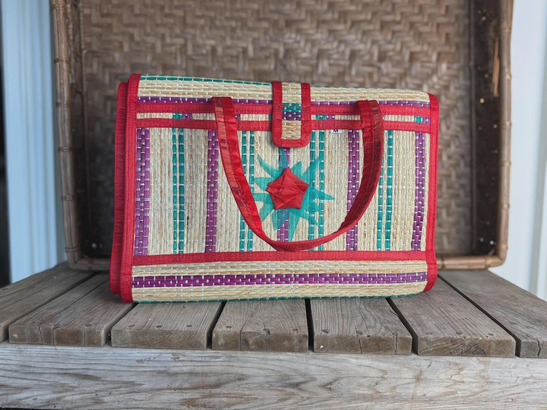 Handmade Foldable Banig Mat - Traditional Philippine Woven Mat - Teal ...
