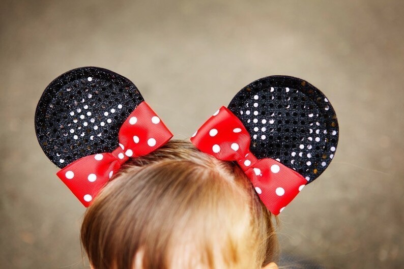 Minnie Mouse Ears Hair Clipswith Bowssequin Glamour Etsy