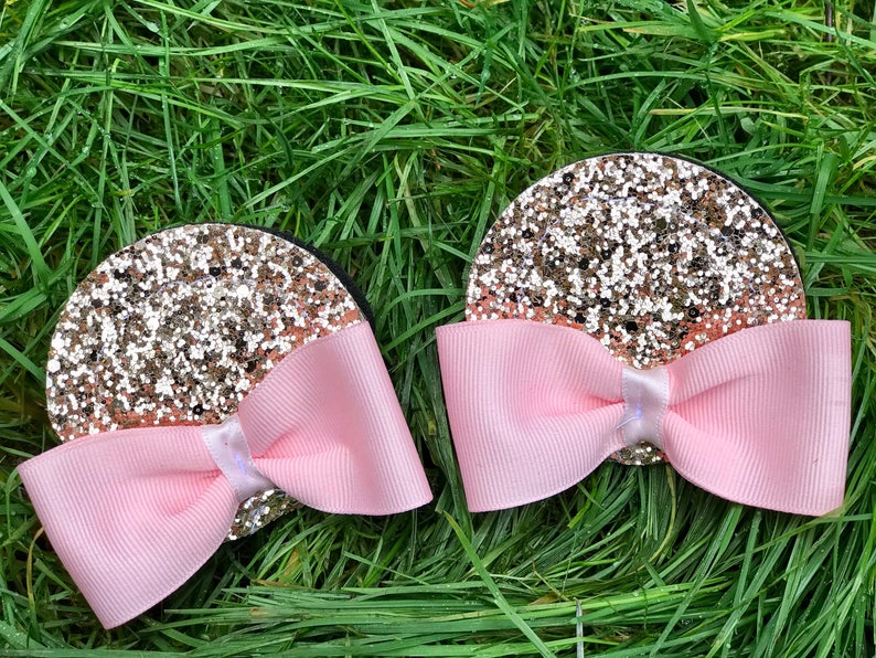 ROSE GOLD Minnie Mouse Ear Hair Clips With Bows Christmas - Etsy