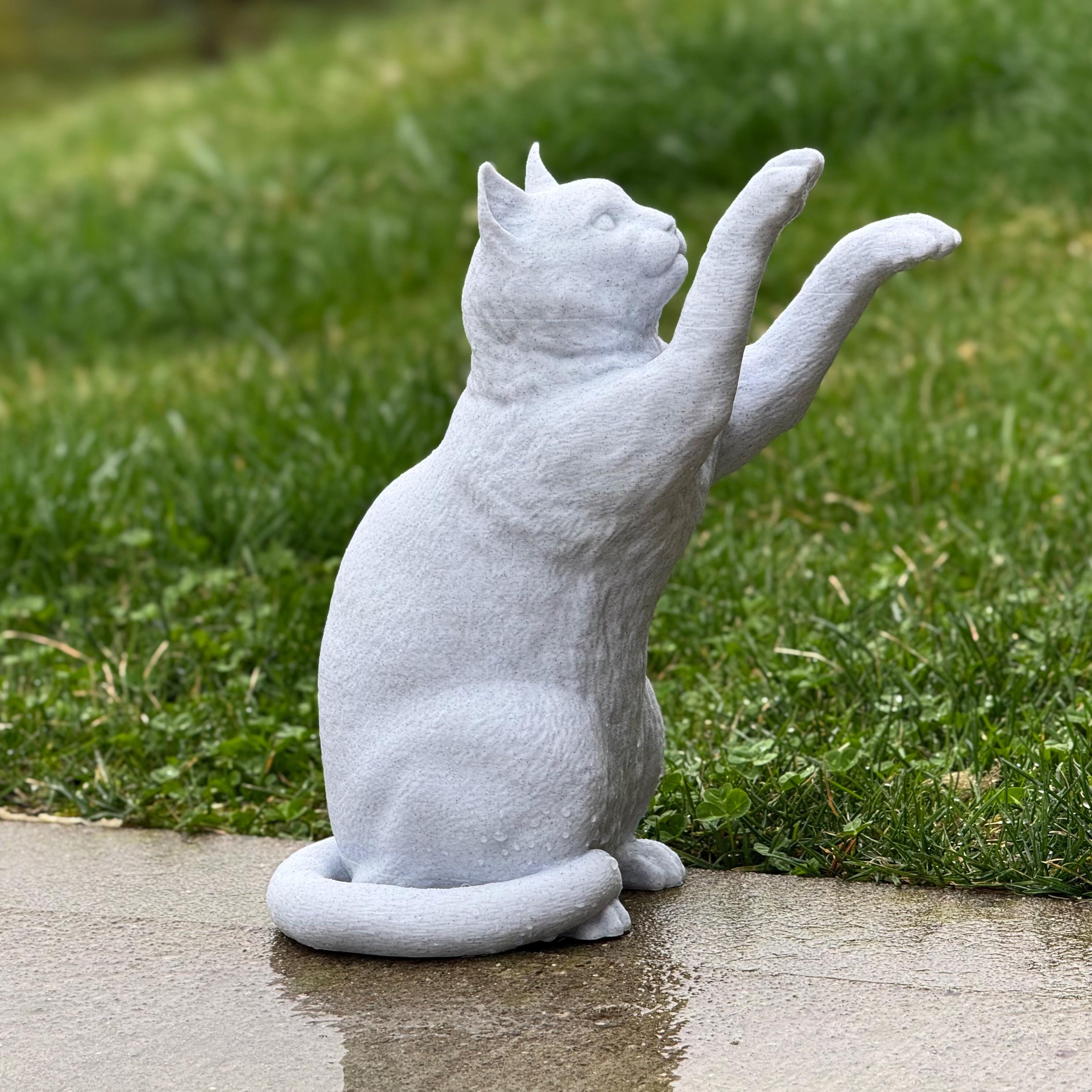 Playful Cat Garden Statue Concrete Outdoor Cat Decor Cute Kitty Yard ...