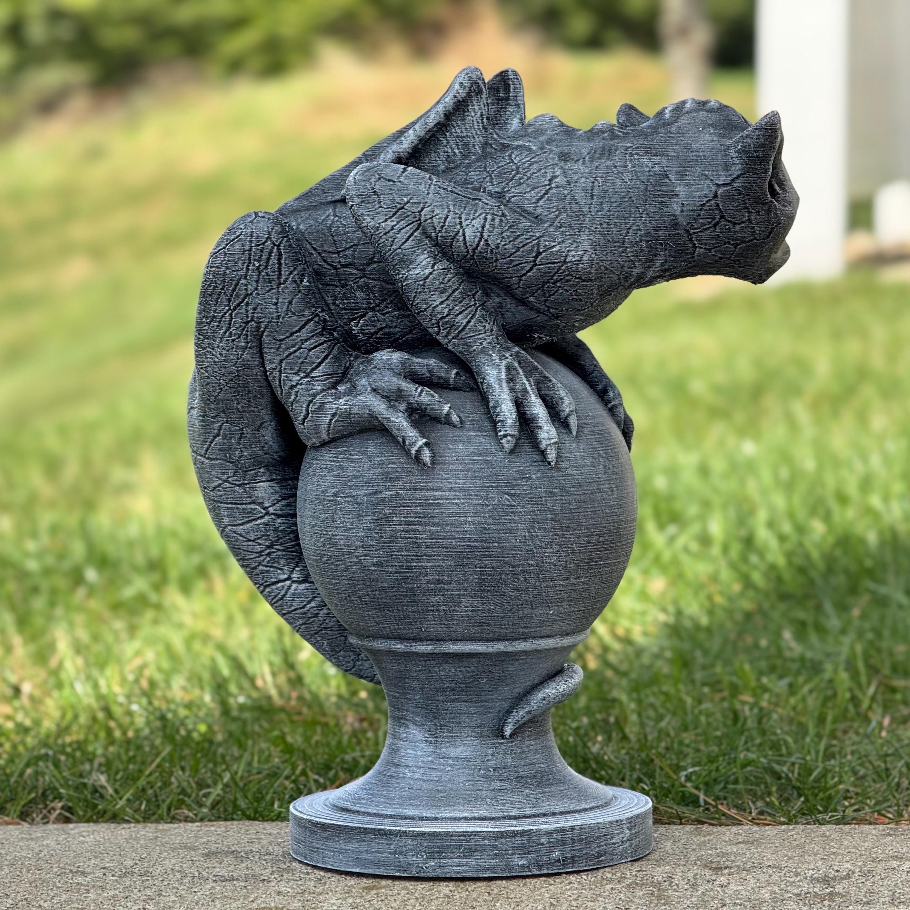 Gargoyle Statue on Sphere Realistic Gothic Garden Decor Winged Creature ...
