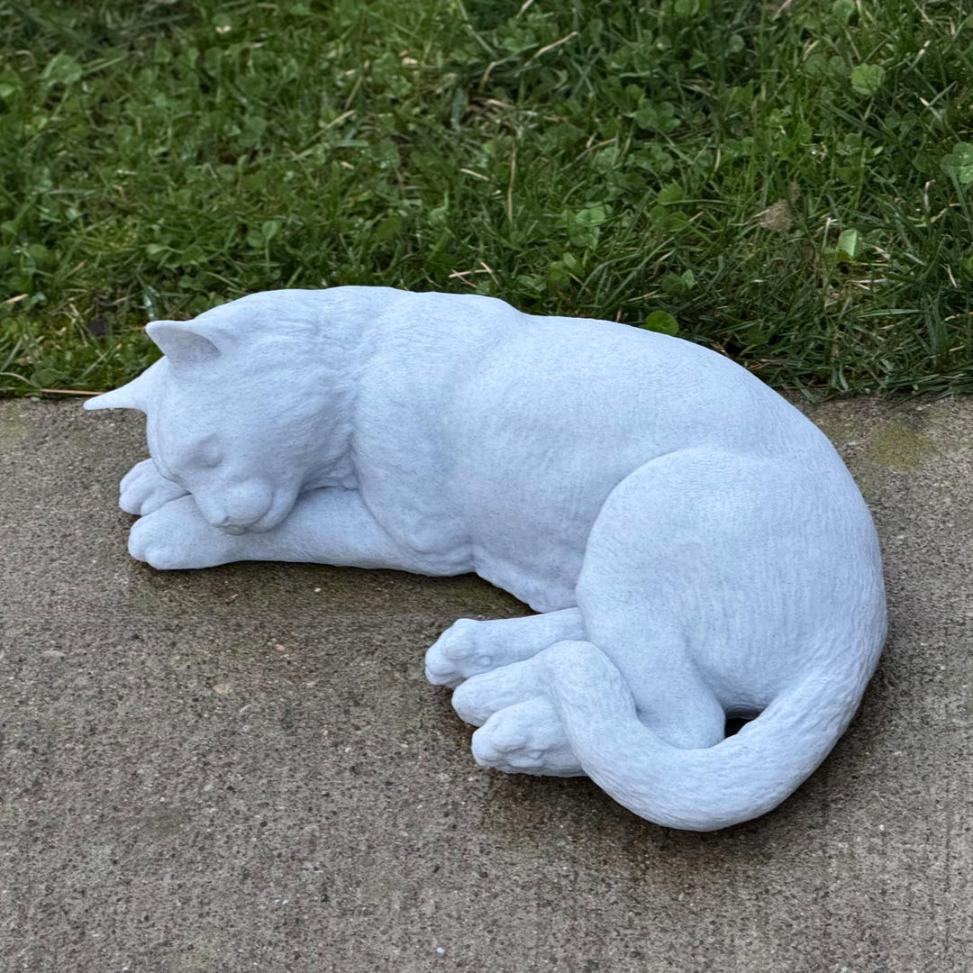 Sleeping Cat Garden Statue – Plastic Outdoor Kitty Decor, Peaceful Cat ...