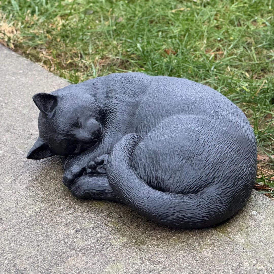 Sleeping Cat Concrete Statue Garden Sculpture Pet Memorial Figurine ...