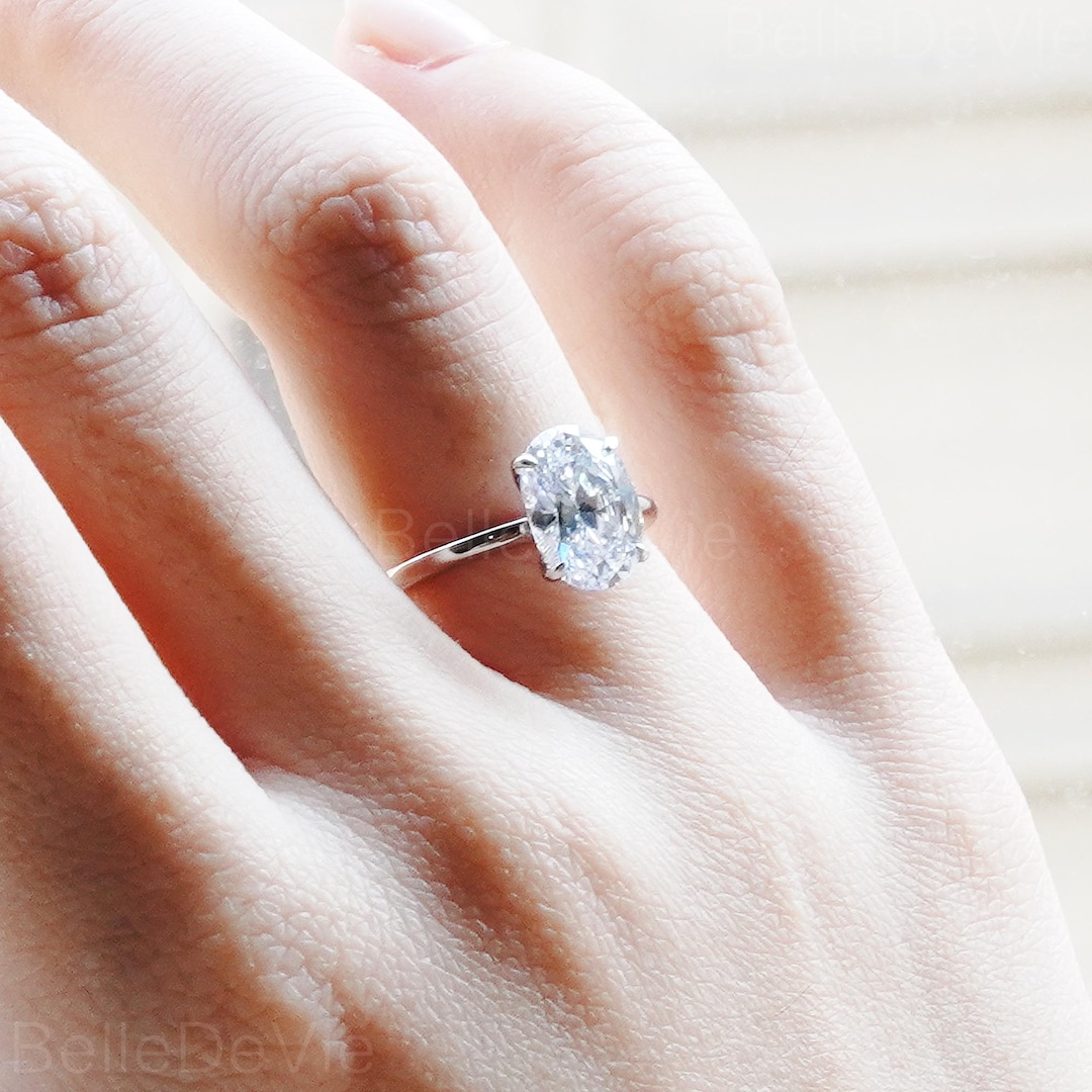 Oval Engagement Diamond Ring, Platinum Promise Ring, Silver Simulated ...