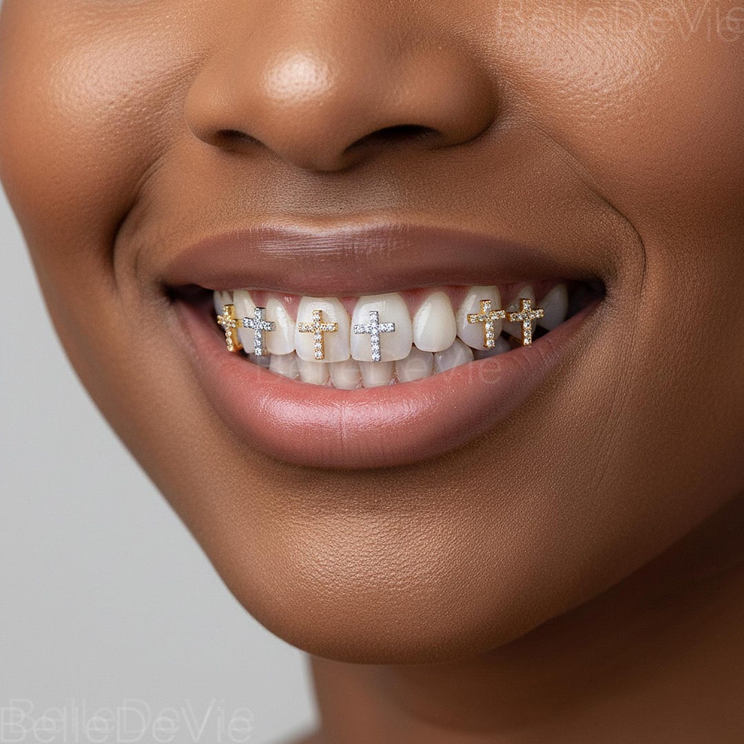 Cross 14k Gold Plated Single Tooth Grillz With Zircon Inlay, Hip Hop ...