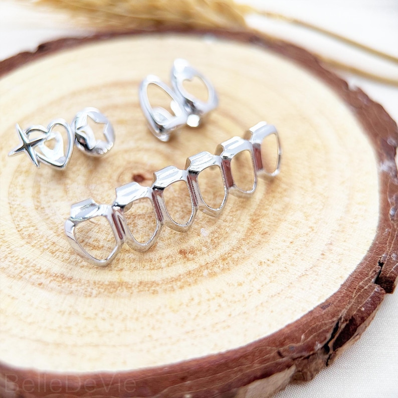 Hip Hop 14K Gold Plated Grillz 3-piece Set Planet Heart Design Iced Out ...