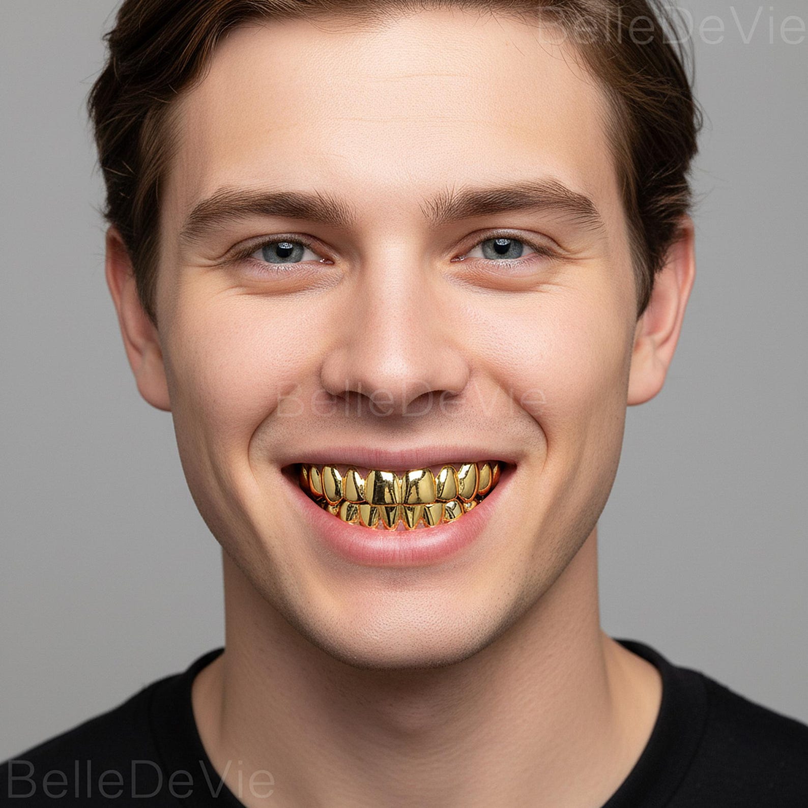 Iced Out Gold Grillz Set, 18K Gold Plated Copper Hip Hop Teeth, 8 Top ...