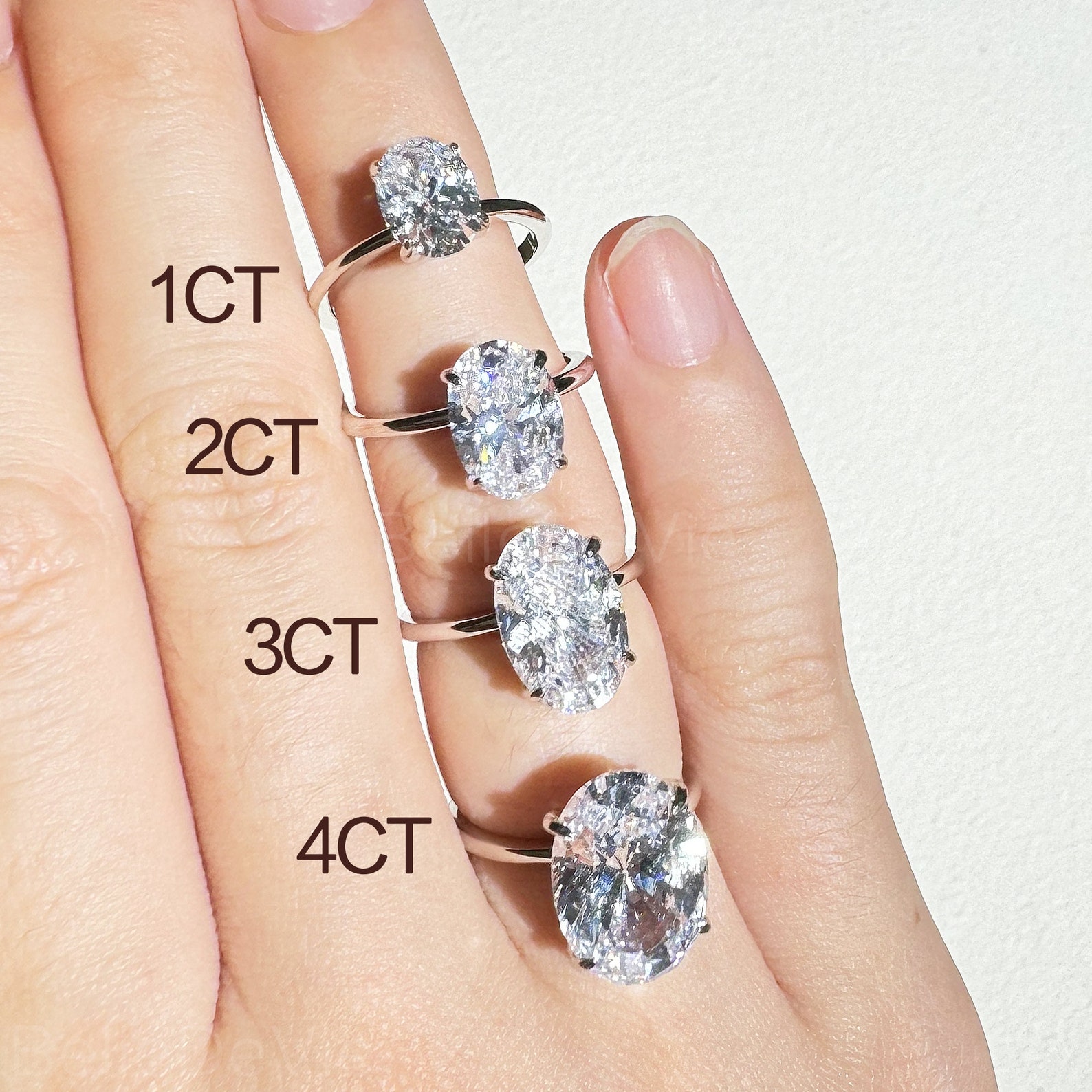 Oval Engagement Diamond Ring, Platinum Promise Ring, Silver Simulated ...