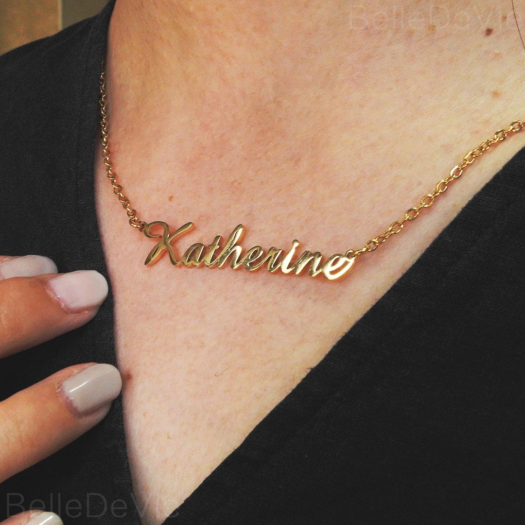 Personalized 18K Gold Name Necklace, Customized Text Necklace, 925 ...