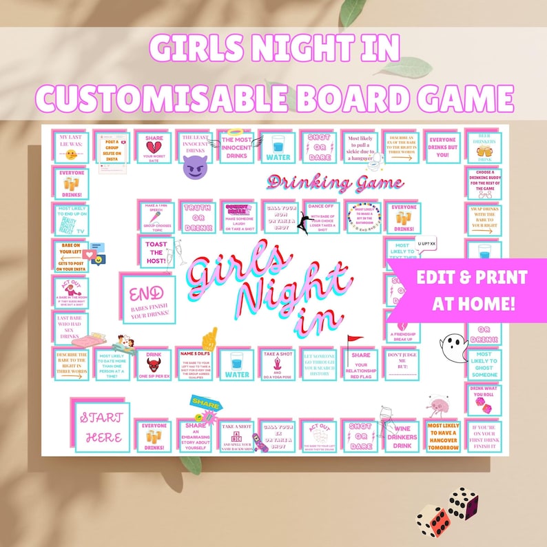 Girls Night in Party Games Ladies Night Games Printable Editable Board ...