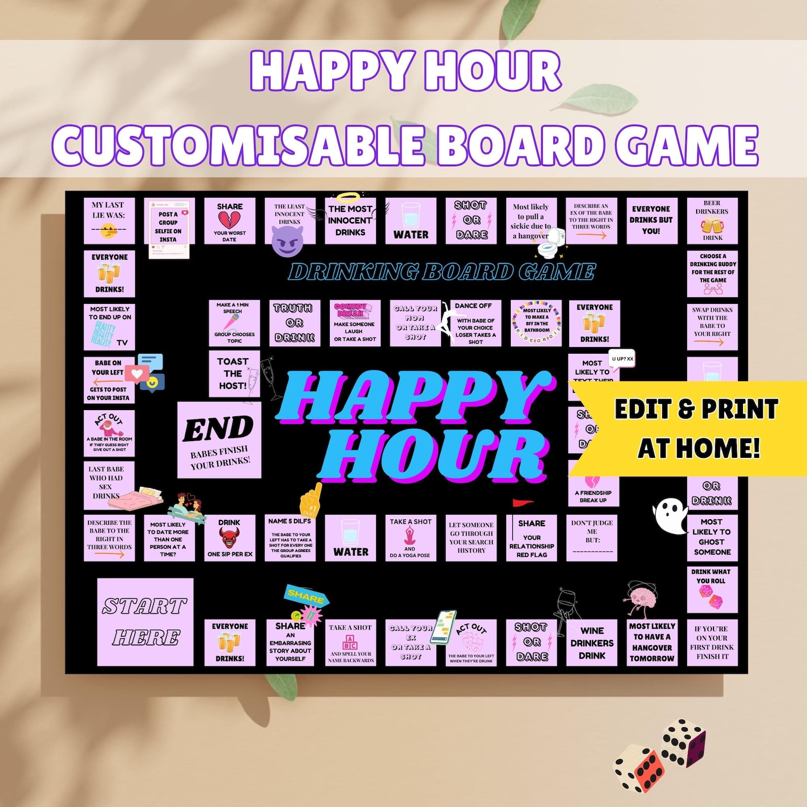 Drinking Party Game Digital Download Printable Adult Board Games Ladies ...