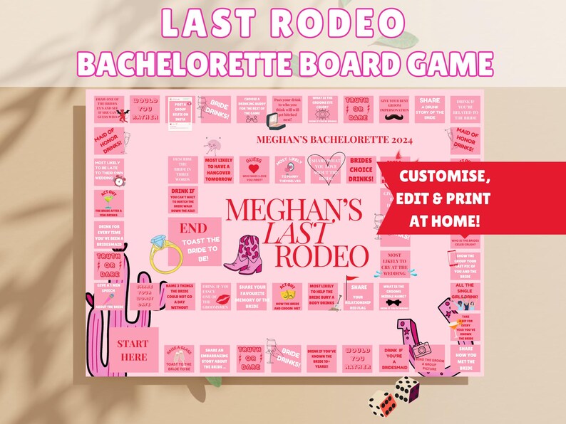 Last Rodeo Bachelorette Party Games Printable and Editable Board Game ...
