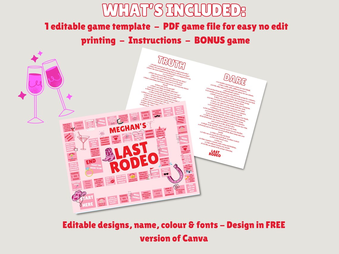 Last Rodeo Bachelorette Party Games for Adults Drinking Game for Pink ...
