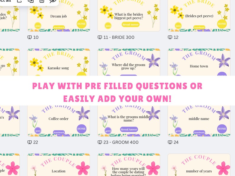 Floral Bridal Shower Games for Bachelorette Jeopardy Slideshow Editable ...