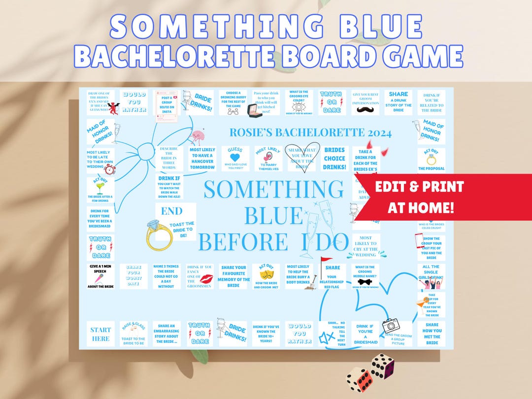 Something Blue Bachelorette Party Games Printable Editable Board Game ...