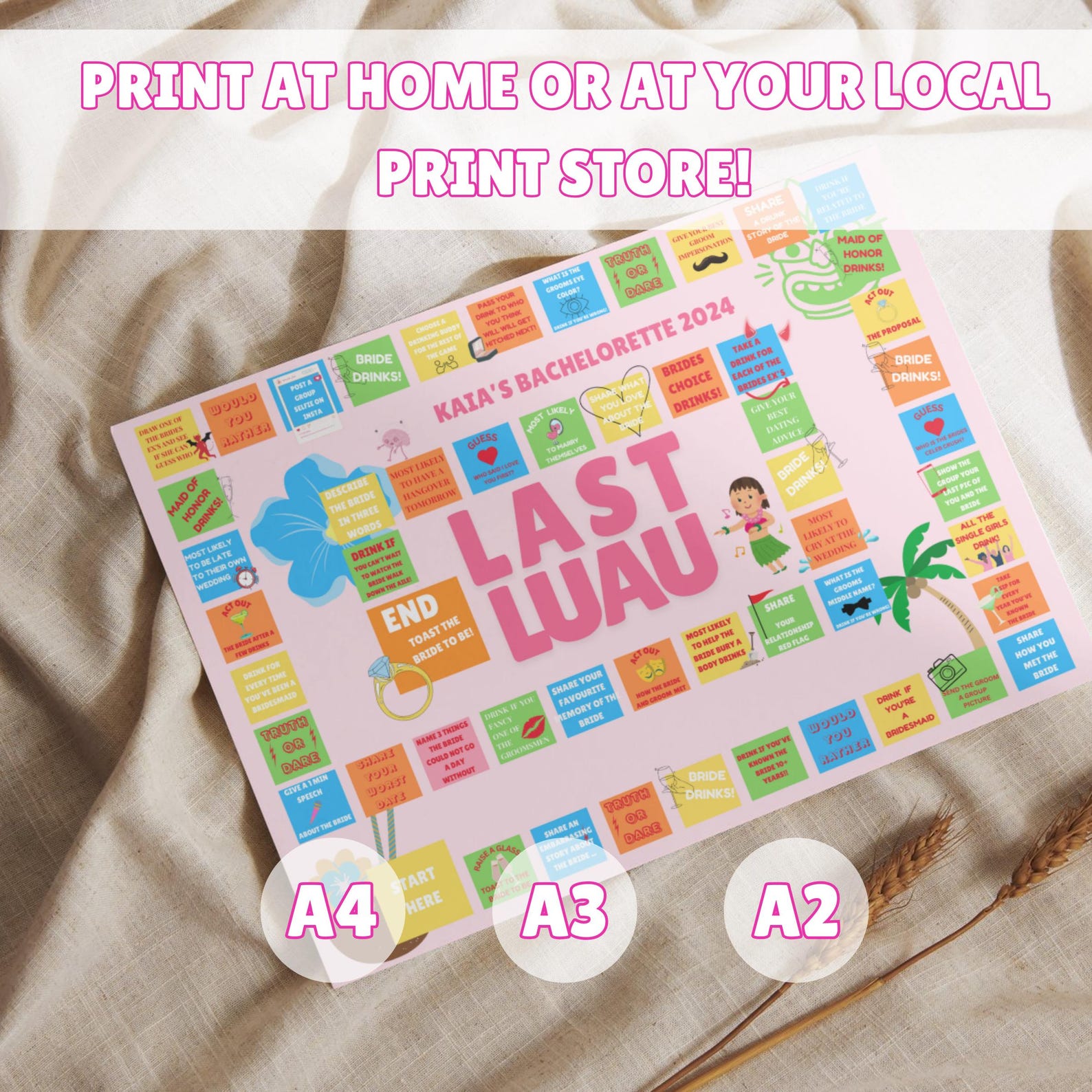 Last Luau Bachelorette Party Games Printable Editable Board Game Hen Do ...