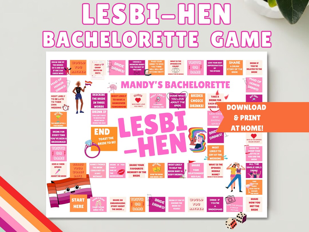 LESBIHEN Lesbian Hen Do Game Personalised Bachelorette Party Games ...