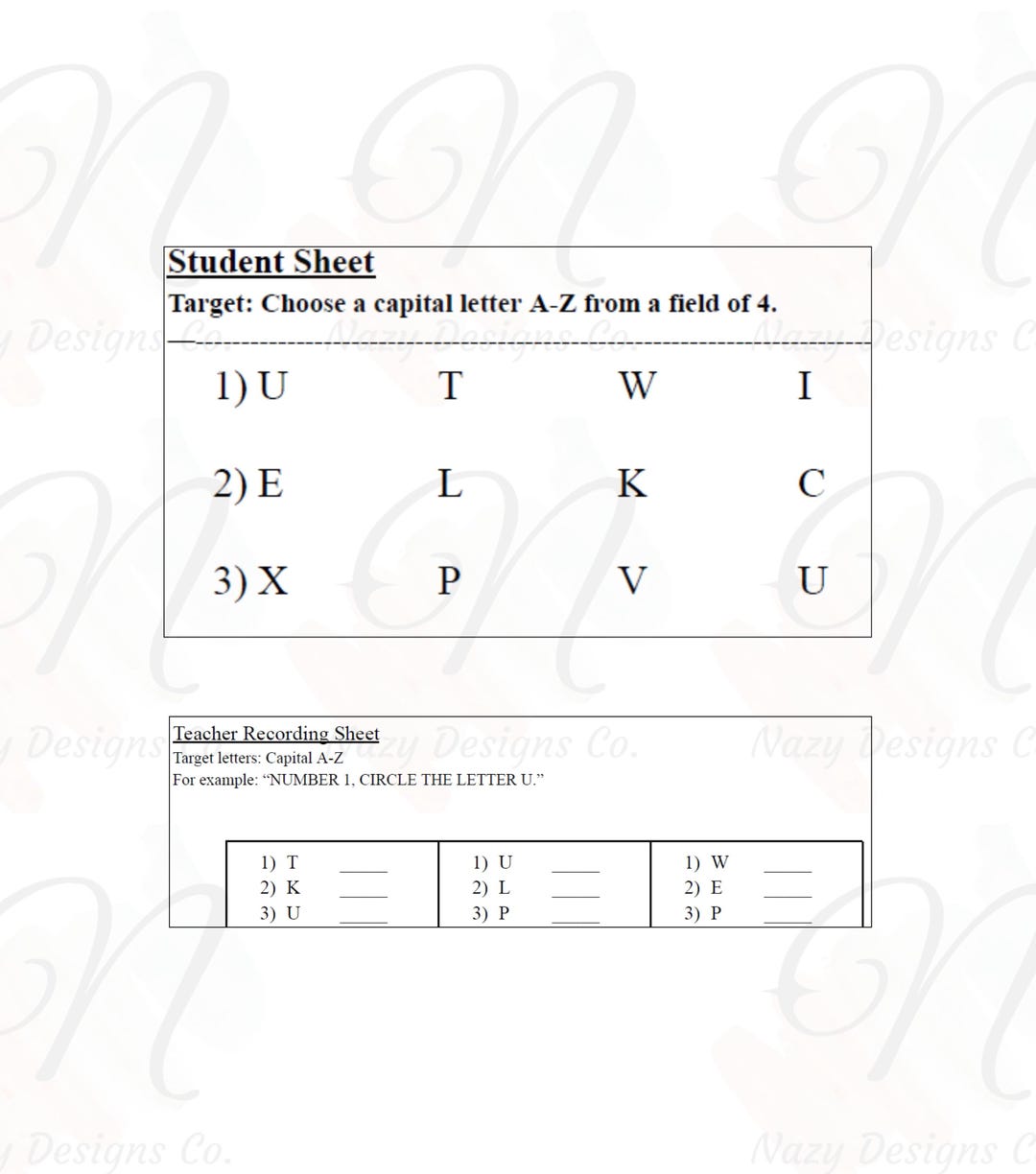Letter Receptive Identification Assessment, Field of 4 Capital Letters ...