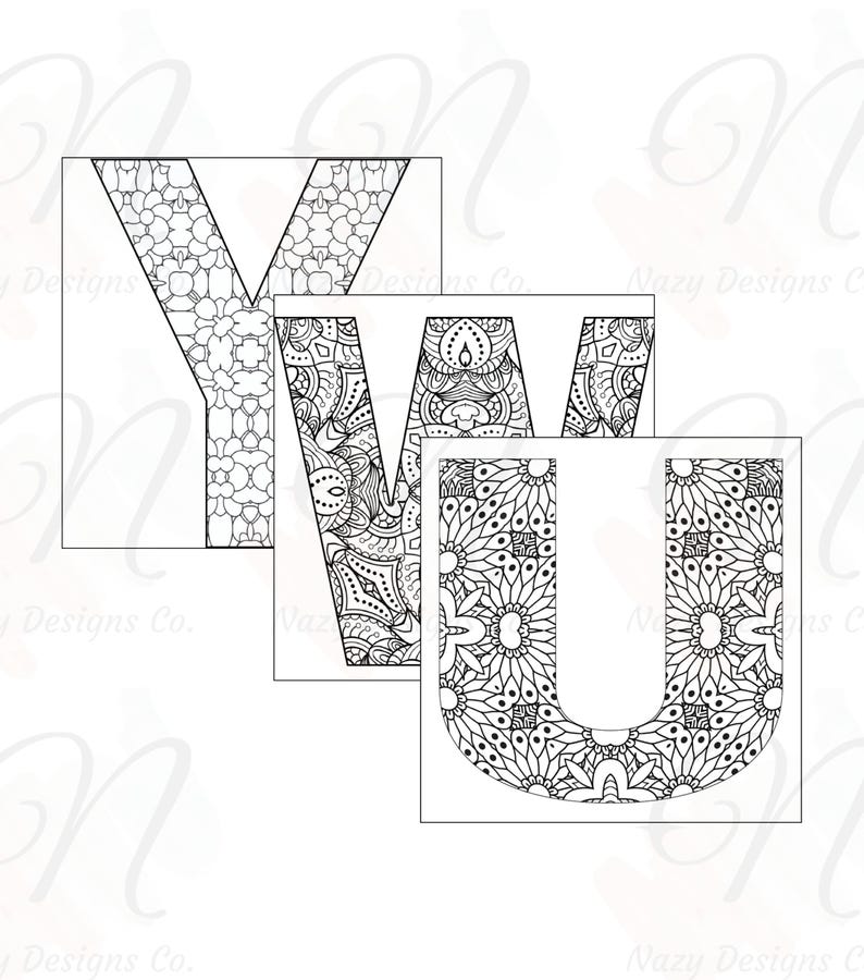 Mandala Letters Coloring Pages A Z Stress Relief Digital Download Etsy