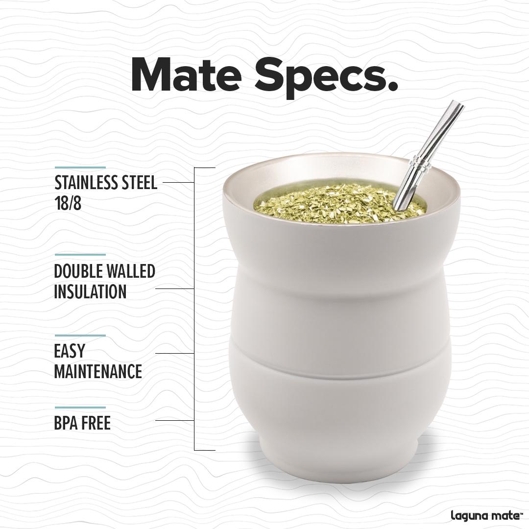 Stainless Steel Yerba Mate Cup Small and Bombilla Set - White Color - 6 ...