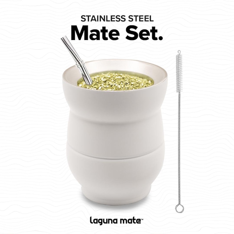 Stainless Steel Yerba Mate Cup Small and Bombilla Set - White Color - 6 ...