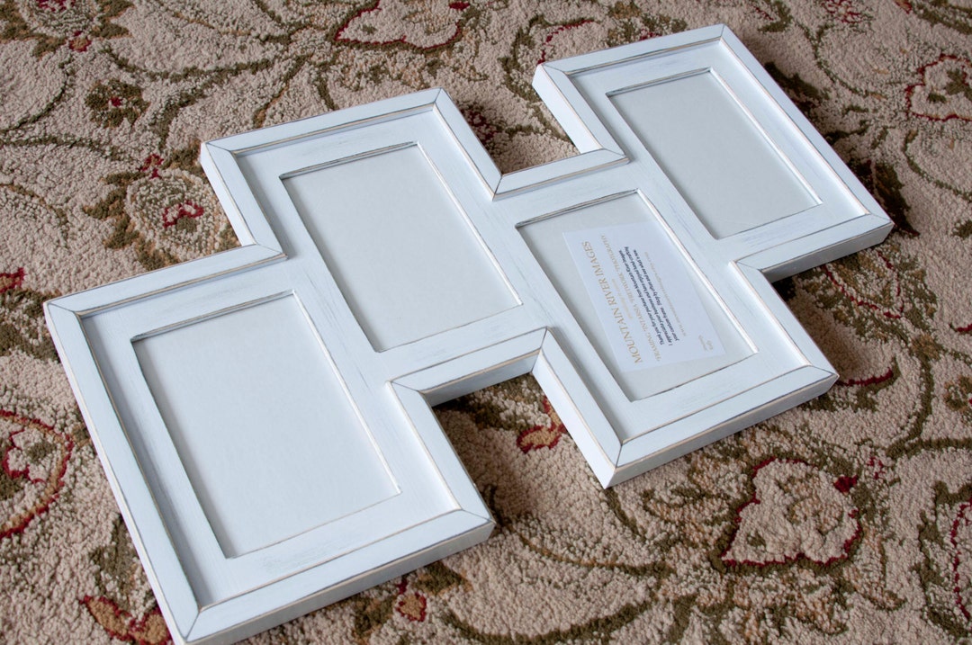 Collage Picture Frame - MULTI 4 Opening Staggered 5x7 Distressed ...