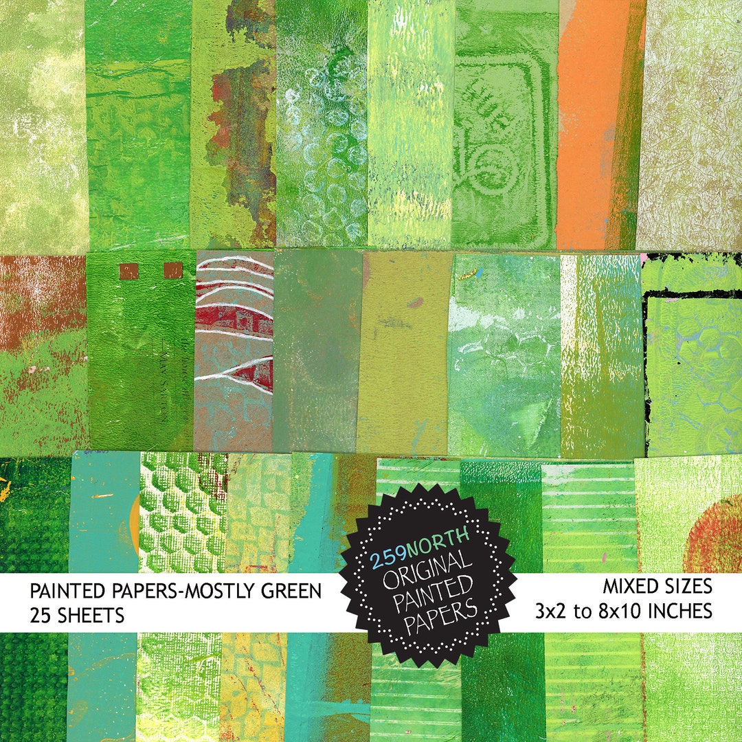 Original Hand Painted Collage Paper Green Palette for Creative Projects ...