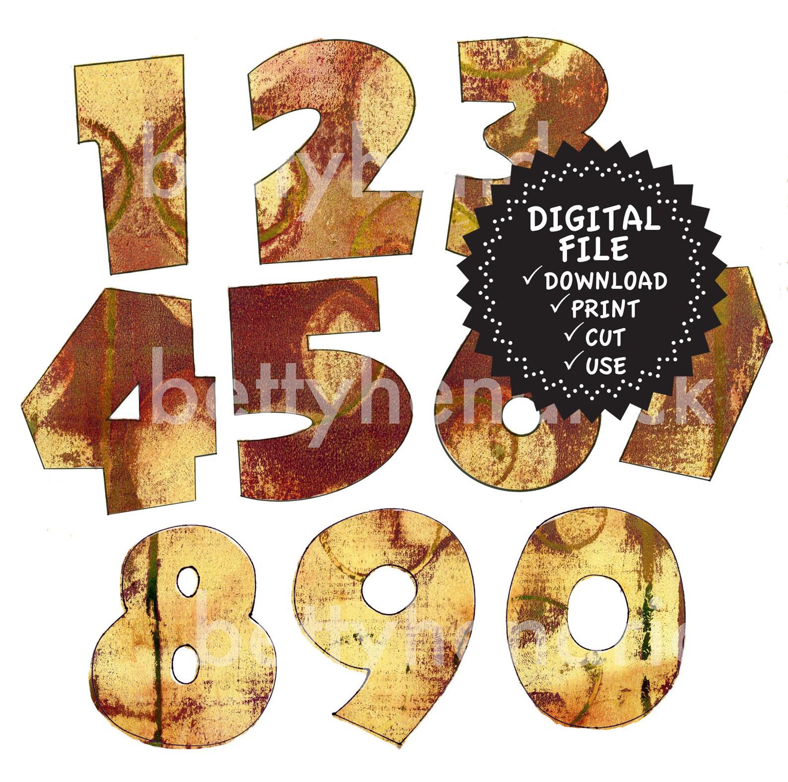 Numbers Printable Painted Brown Distressed Collage Numbers Scrapbook ...