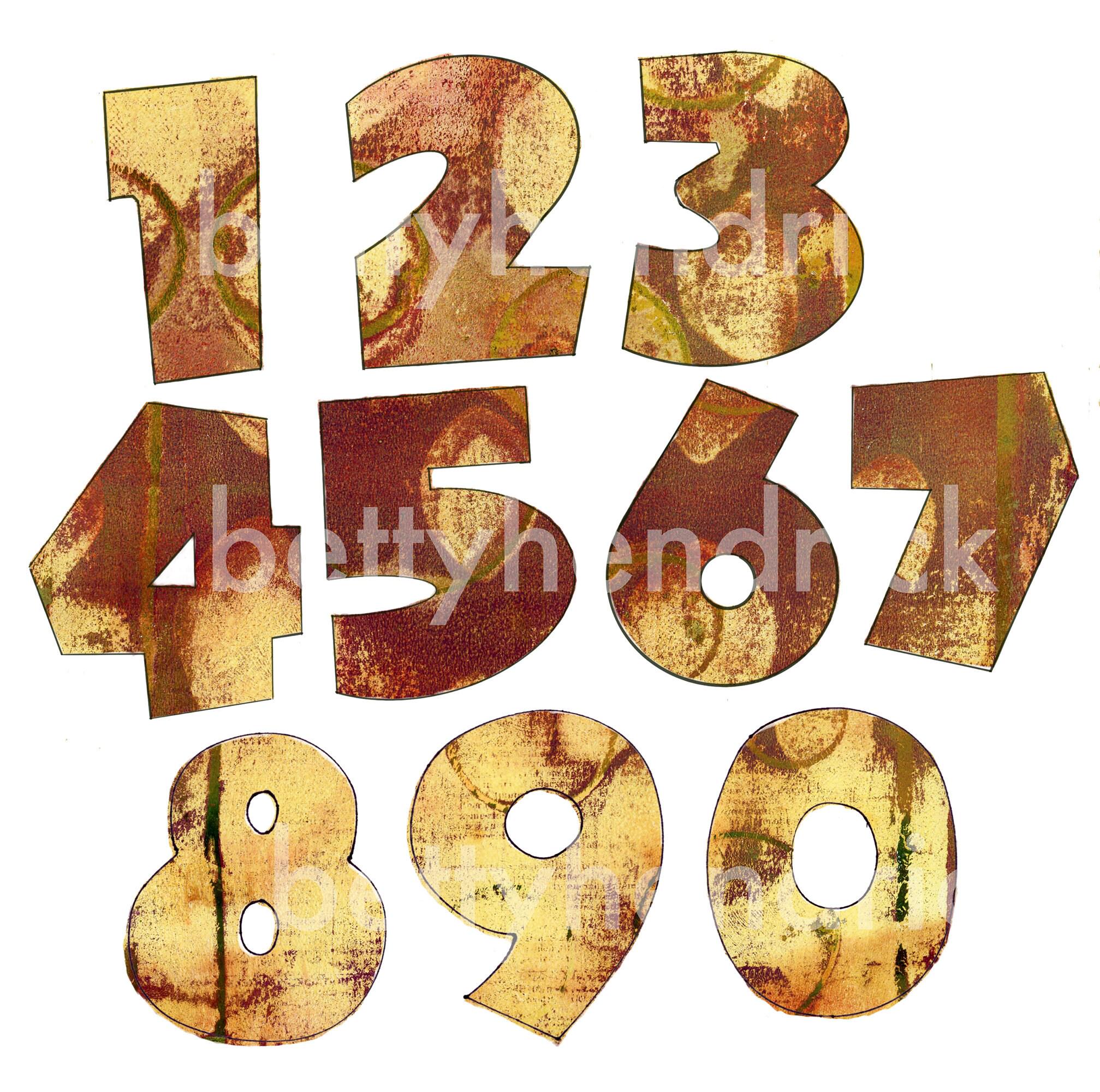 Numbers Printable Painted Brown Distressed Collage Numbers Scrapbook ...