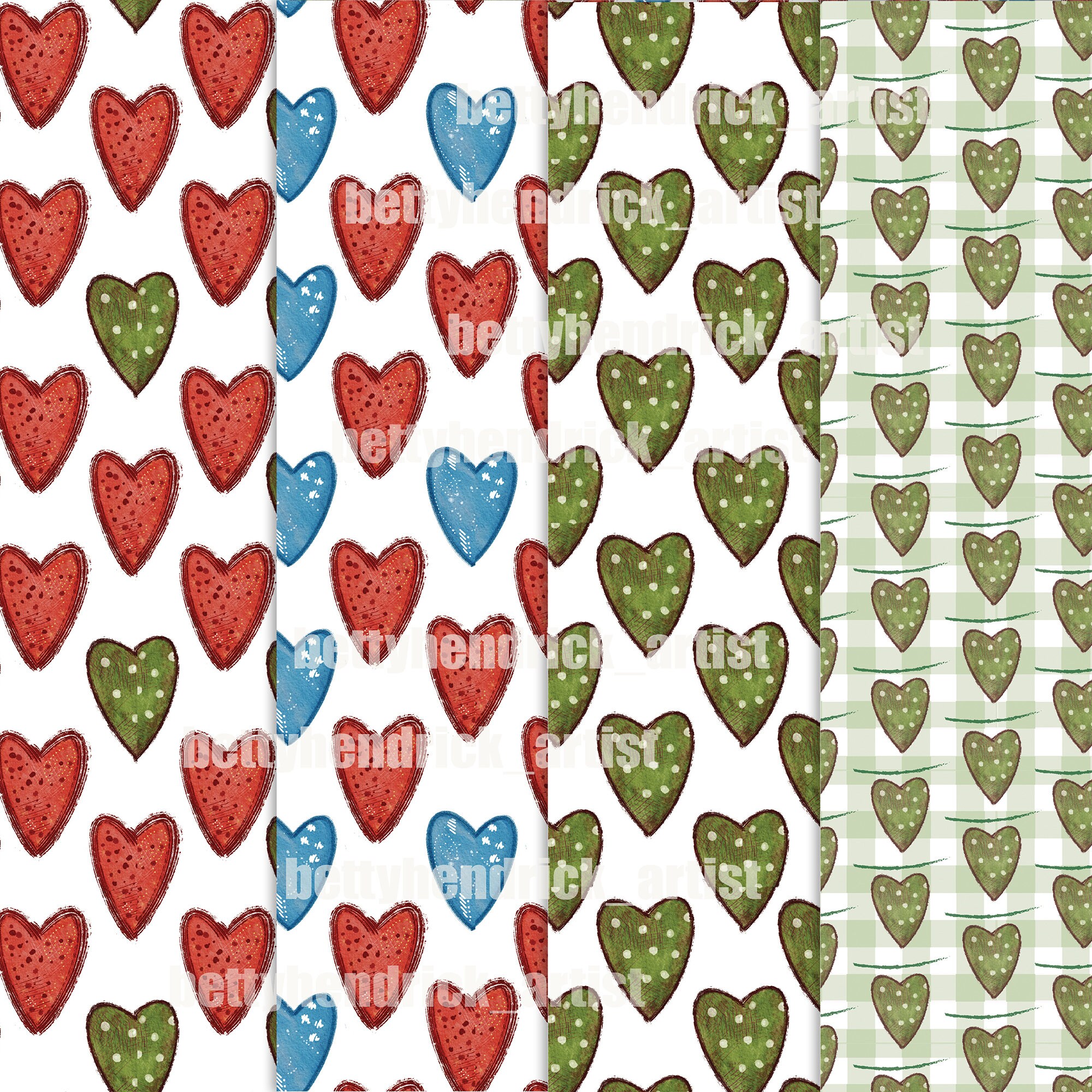 12 Hearts Pattern Paper Printable Red Hearts Paper Pattern - Etsy