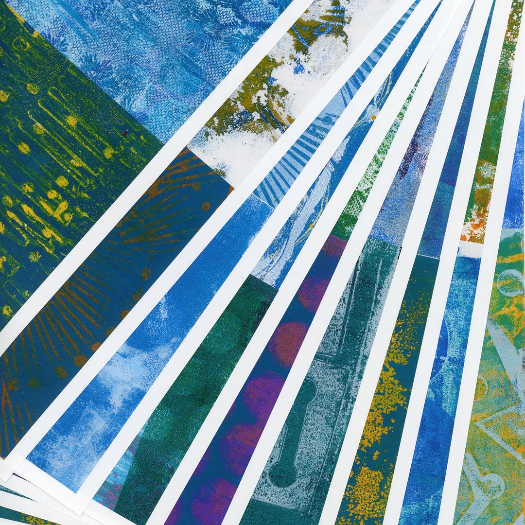 Printable Painted Paper Blue Green Painted Collage Paper, Mixed Media ...