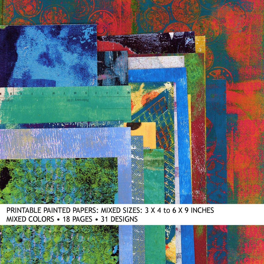 Printable Painted Collage Papers, Junk Journal Mixed Media Collage ...