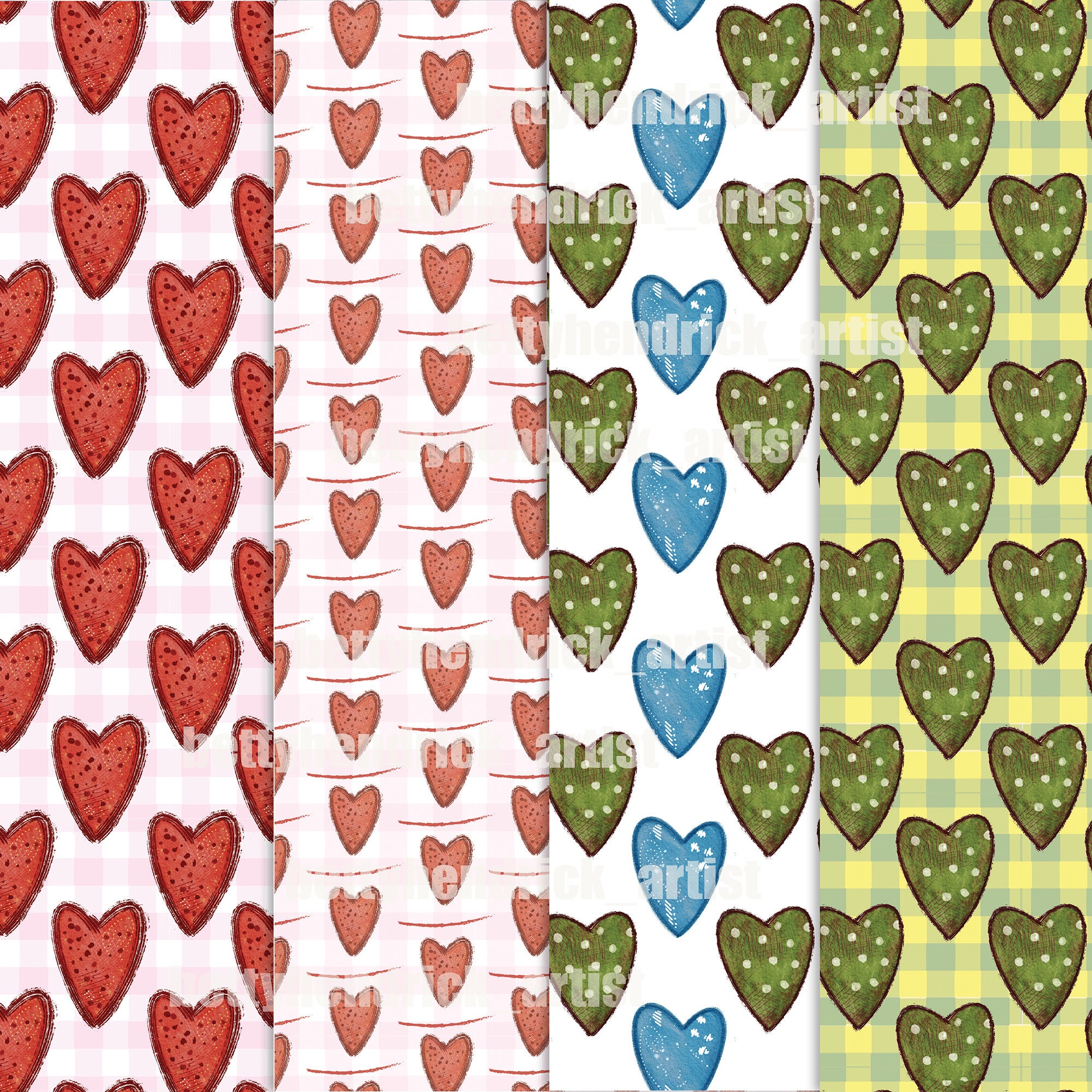 12 Hearts Pattern Paper Printable, Red Hearts Paper, Pattern Paper ...
