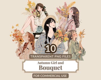 Autumn Girl Clipart Bundle: Cozy Fall PNG Illustrations (10 Transparent ...