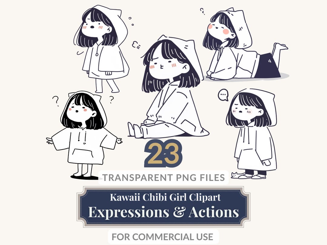 Kawaii Chibi Girl Clipart Bundle | Cute PNG Illustrations (digital ...