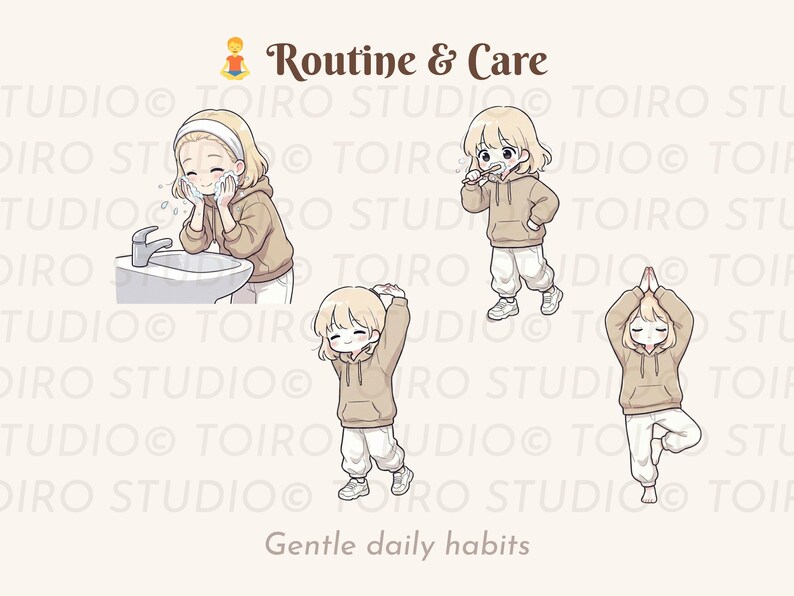 Kawaii Girl Daily Life Clipart PNG Planner Stickers Chores Routine ...