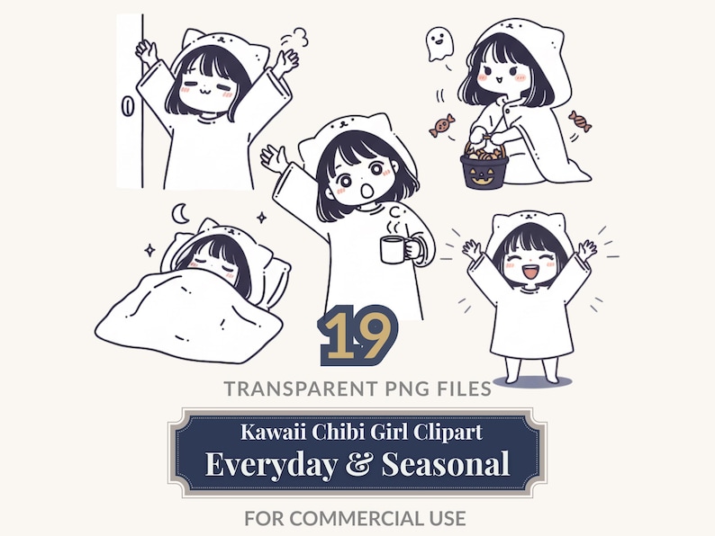 Kawaii Chibi Girl Clipart | Everyday & Seasonal PNG Files (digital ...